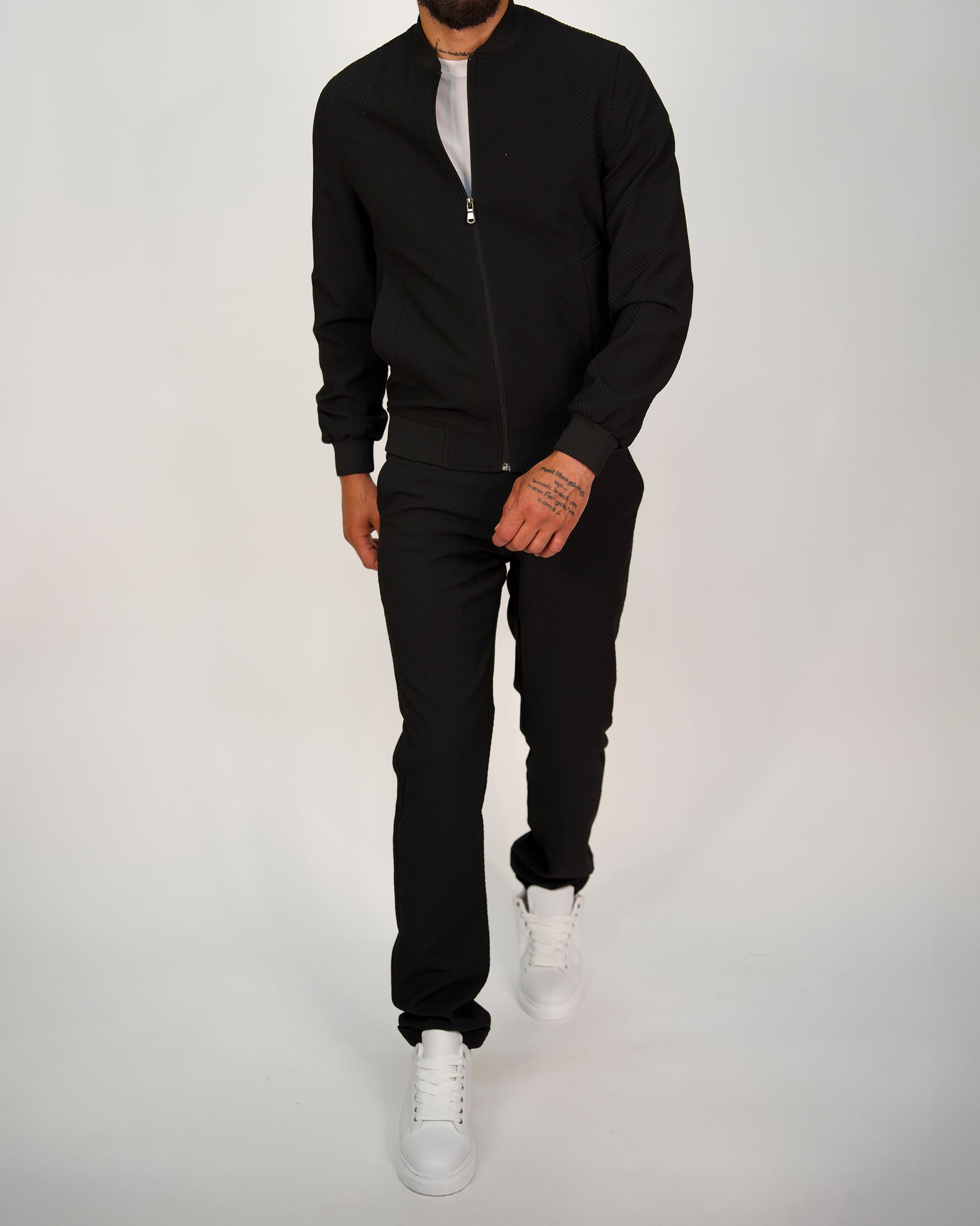 Black Ribbed Zip-Up Tracksuit – Milano Couture