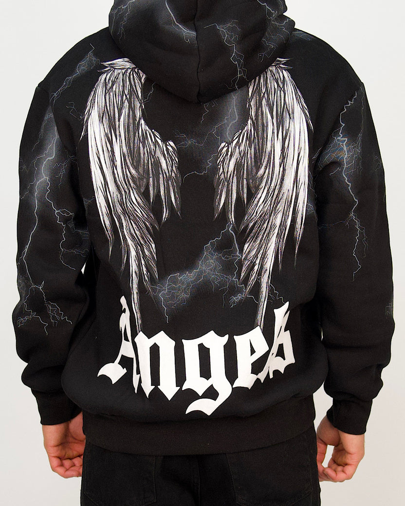 Men’s Angel Wings Oversized Hoodie | Black, White | Milano Couture